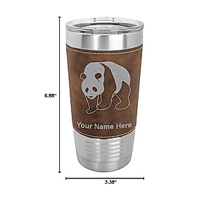 LaserGram 20oz Vacuum Insulated Tumbler Mug, Panda Bear, Personalized Engraving Included (Faux Leather, Rustic)