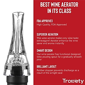 Trovety Aerators For Wine - Hawk-Bill Shape for Easy, No Drip Wine Aerator Pourer - Unique Built-In Aerator System for Fast Decanting - Can Fit Most Bottle Spout Sizes