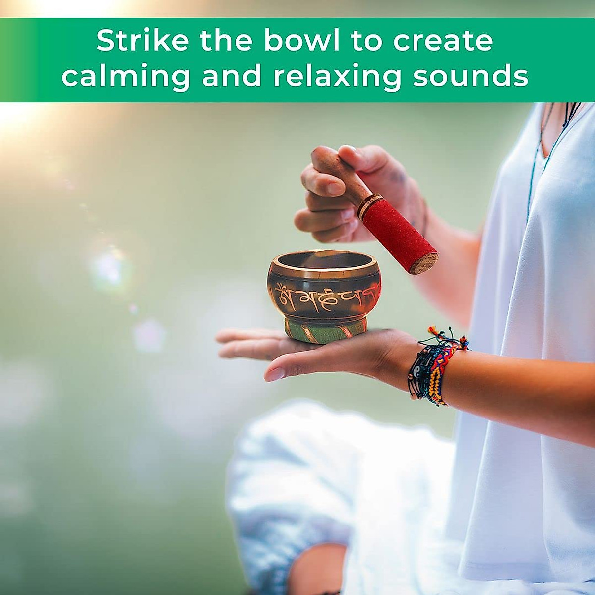 SHOP LC DELIVERING JOY Handmade Tibetan Singing Bowl Buddhist Mantra Sound Bowl Set Meditation Yoga Stress Relief Valentines Day Gifts