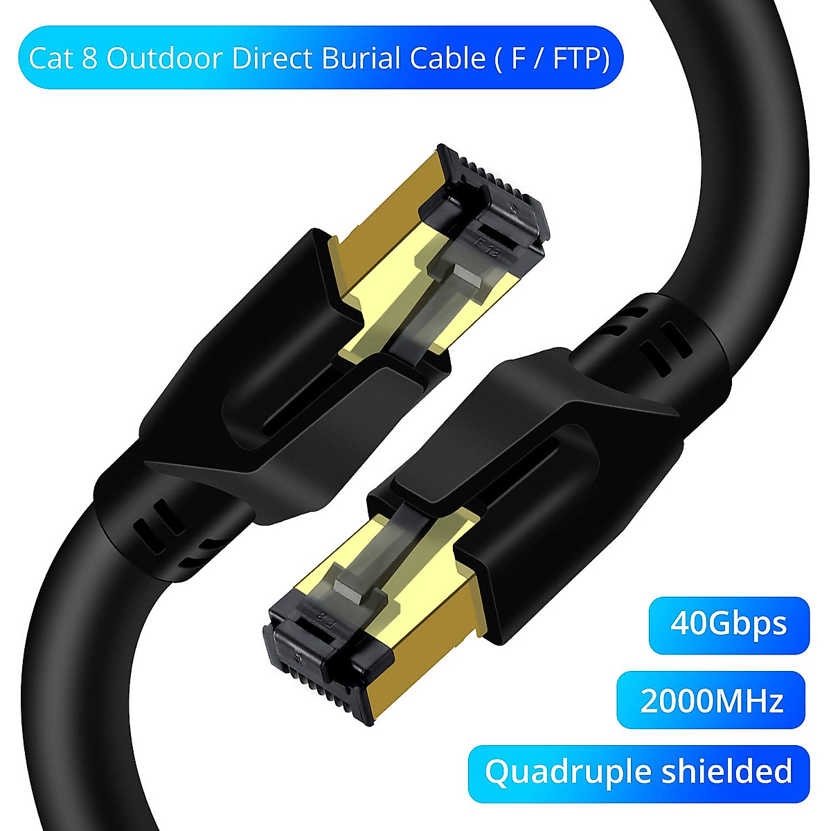 XXONE Cat8 Ethernet Cable 30ft, High Speed 26AWG Cat8 LAN Network Cable 40Gbps, 2000Mhz with Gold Plated RJ45 Connector, Heavy Duty Weatherproof S/FTP UV Resistant for Modem