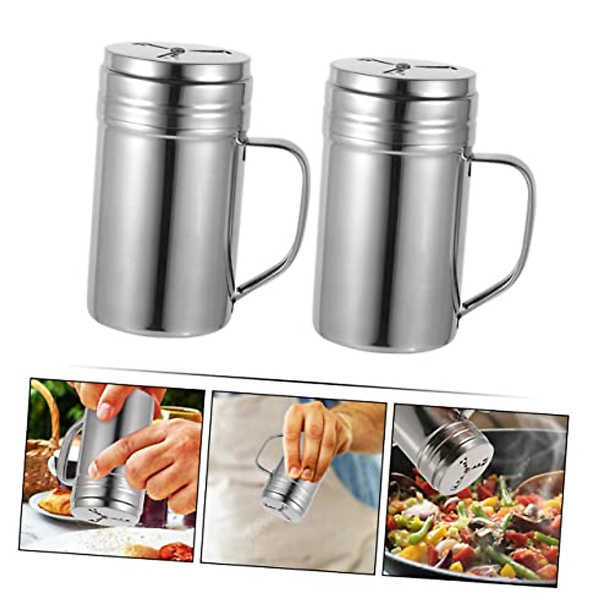 Housoutil 2pcs Seasoning Jar with Handle Glass Sauce Bottles Stainless Steel Containers Terrarium Salt and Pepper Shakers Storage Jar Seasoning Shaker Stainless Steel Pepper Shakers Salt Jar