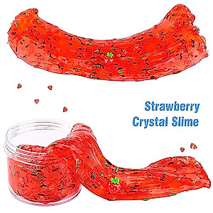 Strawberry Crystal Slime with Clear Glitter, Premade Jelly Crunchy Red Slime for Girls & Boys, DIY Glimmer Slime Party Favor for Kids, Soft, Non-Stick Putty Birthday Slime Toy Super Stress Relieving