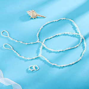 Yalice 2Pcs Pearl Barefoot Sandals Anklet Beach Foot Chain Toe Wedding Ankle Bracelet Jewelry for Women (2 layered)