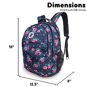 J World New York Cornelia Laptop Backpack School Bookbag, Navy Rose, 18 X 12.5 X 8 (H X W X D)