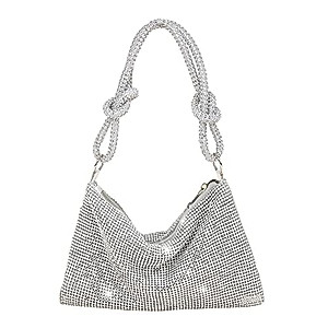 Rhinestone Purse for Women Chic Bling Evening Handbag Shiny Hobo Bag Sparkly Shoulder Bag for Party Wedding Dinner