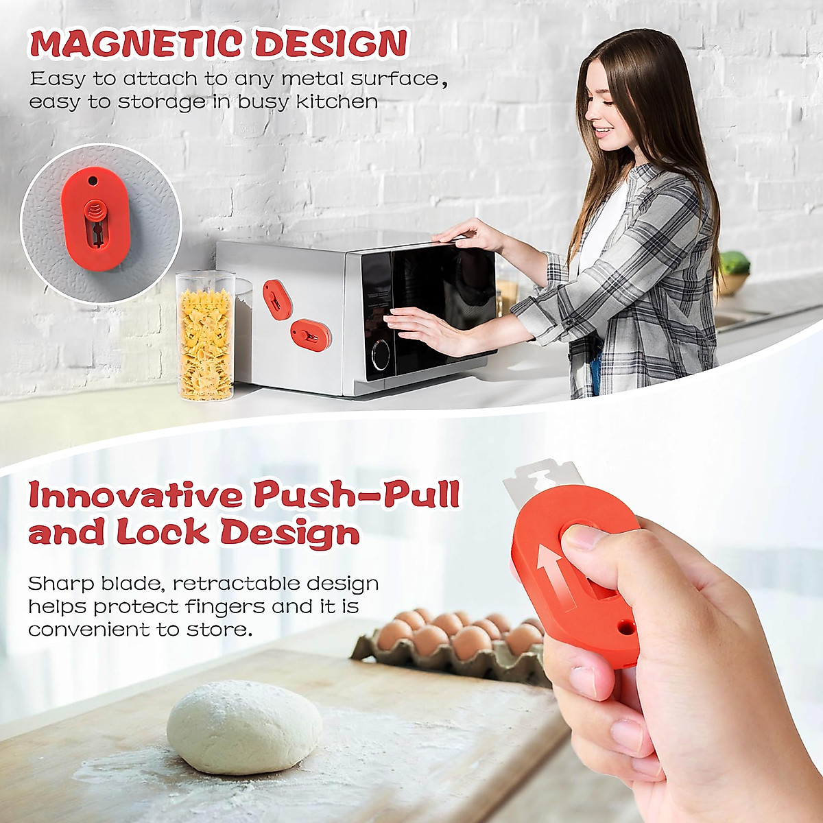 MGVK Bread Lame for Dough, Extractable & Magnetic Bread Lame Tool with 5PCS Blades for Artisan Bread, Essential Sourdough Bread Baking Supplies (Red)