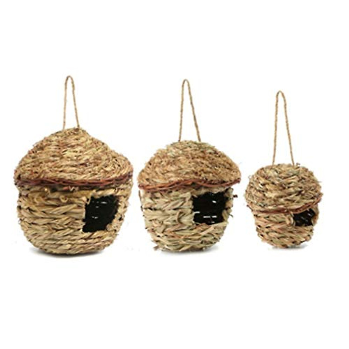 POPETPOP Hanging Bird House Handwoven Grass Bird Hut - Bird Nest for Parakeets Parrots Canary and Other Small Pets - Bird Cage Accessories - Size M