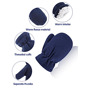 3 Pairs Baby and Toddler Winter Mittens Newborn Infant Fleece Warm Mittens Snow Gloves for Baby Boy and Girl (Black, Grey, Navy Blue, 5-7 Years)