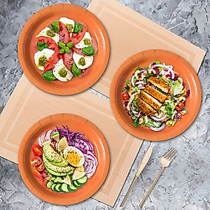 Tyzarglef Disposable Paper Plates Orange, 50 Count 9” Dinner Plates Bulk for Party Supplies, Colored and Sturdy Party Plates for Birthday, Halloween, Baby shower, Thanksgiving Party Supplies