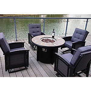 Pebble Lane LIving 42" Natural Slate and Copper Top Outdoor Propane Gas Fire Pit Table: Powder-Coated Black Frame