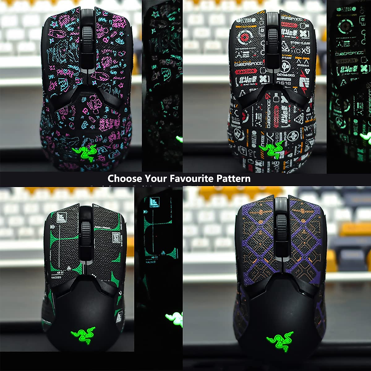 SIKAI CASE Grip Sticker for Razer Viper V2 Pro, Sweatproof, Anti-Slip, Purple, USB, Gaming, Ergonomic Design, 6 Buttons, Windows