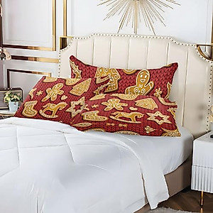 Gingerbread Cookies Christmas Pillowcase for Hair and Skin Body Pillow Cover Long Body Pillowcase 20"X 54" Fluffy Pillow Case with Zipper for Sleeping