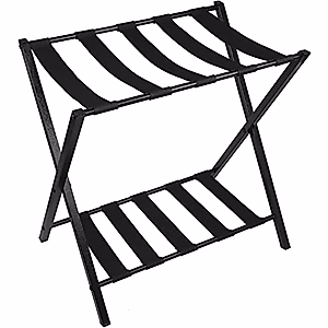 Heavy Duty Luggage Rack Folding Metal Suitcase Luggage Stand with Storage Shelf-2 Tiers, Black