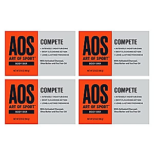 Art of Sport Men’s Bar Soap, Charcoal Activated Hand, Face and Body Soap, Citrus Fragrance, Made with Natural Botanicals, Moisturizing Tea Tree Soap, Made for Athletes, Compete Scent, 3.75 Ounce (Pack of 4)