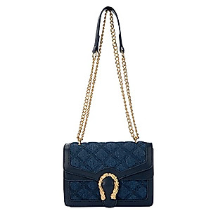 Aiqudou Quilted Crossbody Shoulder Bag for Women - Small Denim Chain Purse Leather Strap Fashion Casual Messenger Purse Bag(Denim Blue)