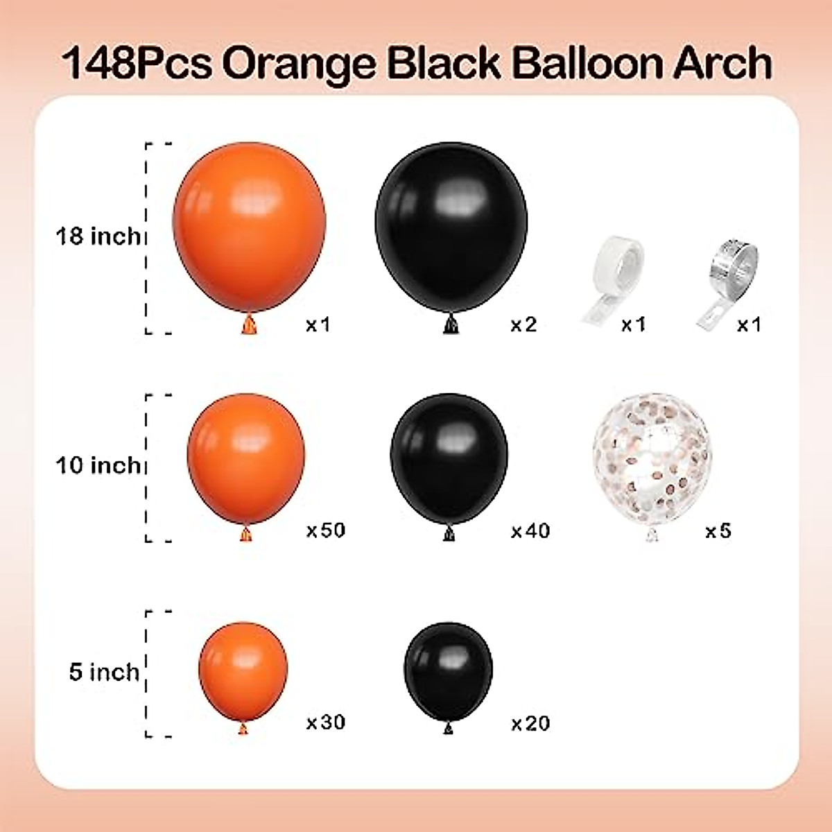 Orange and Black Balloons Arch Garland Kit-148Pcs Orange Black Metallic Confetti Balloon for Birthday Anniversary New Years Baby Shower Engagement Wedding Retirement Party Decoration