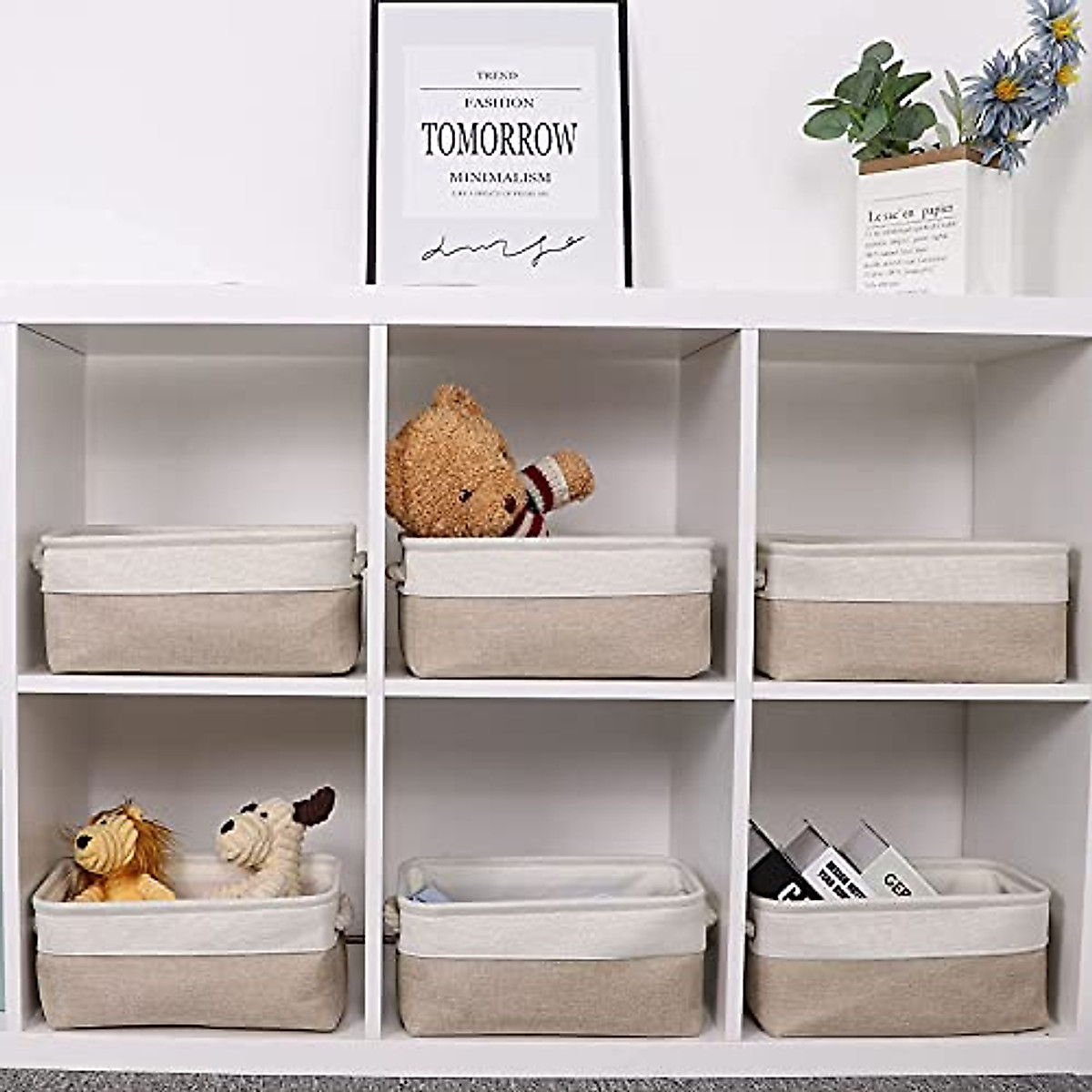 Bidtakay Baskets Set Fabric Storage Bins-Beige Bundled Baskets of 2 Large Baskets 16" X 11.8" X 11.8" + 6 Small Baskets 11.8" X 7.8" X 5"