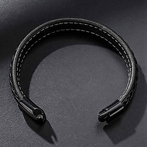 AluoWang Personalized Leather Medical Alert Bracelets for Men & Women with Free Engraving Stainless Steel Emergency Medical ID Bracelets for Family Medical Warning Bracelet (Red+Black)