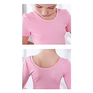 Girls Ballet Leotard Dance Outfits with Short Sleeves Top and Capri Leggings Kids Gymnastics Clothes Set Pink