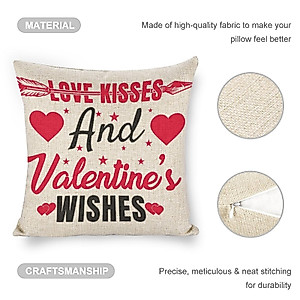 Love Kisses Valentine Throw Pillow Covers 18×18 Pillowcases Set of 2 Romantic Wishes Linen Decorative Square Pillow Case Cushion Covers Standard Size for Sofa Couch Outdoor Bed Pillow Protectors
