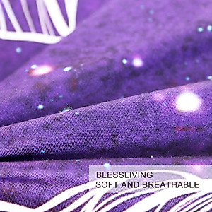BlessLiving Star Galaxy Bedding Crescent Moon Duvet Cover Purple Pink Bedding 3 Pieces Feather Design Quilt Cover Space Comforter Cover Set (Full)