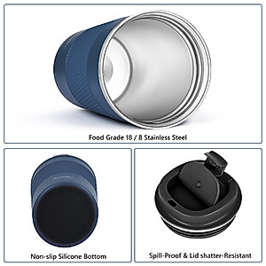 Coffee Mug, Coffee Tumblers with Straws and Straw Brushes, Travel Coffee Mug with Leakproof Lids for Keeping Hot and Cold Water Coffee and Tea,Travel Cups In Travel Office Camping (Navy Blue, 17OZ)