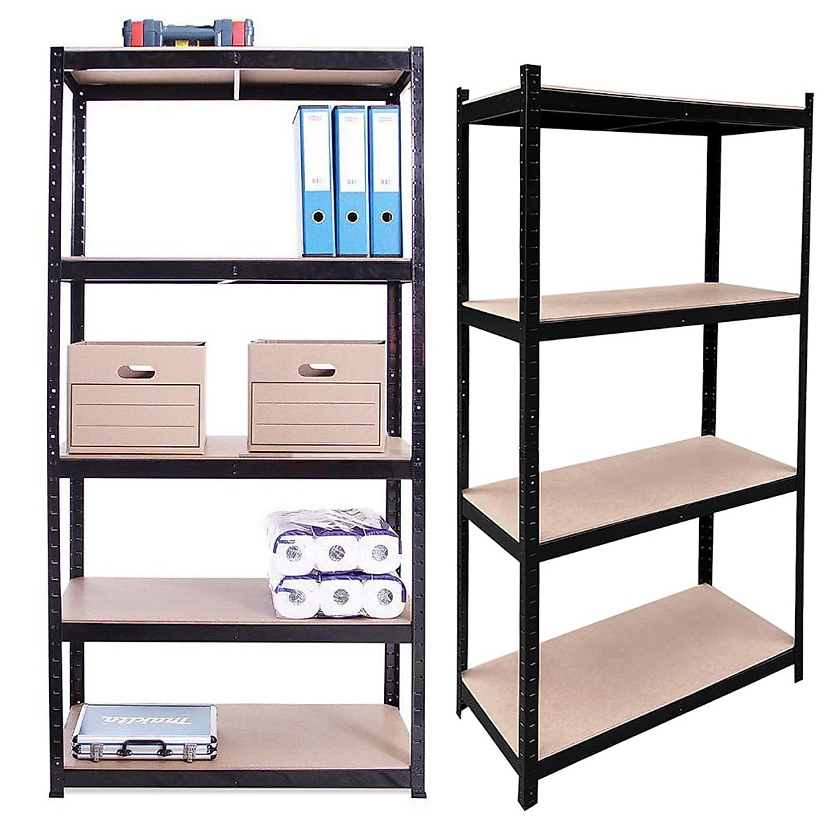 AUTOFU 4-Tier Utility Shelves, Garage Shelving Unit, Metal Storage Shelves, Adjustable Storage Racks, Heavy Duty Shed Shelf, Kitchen Racking - Black, 64" x 31" x 16"
