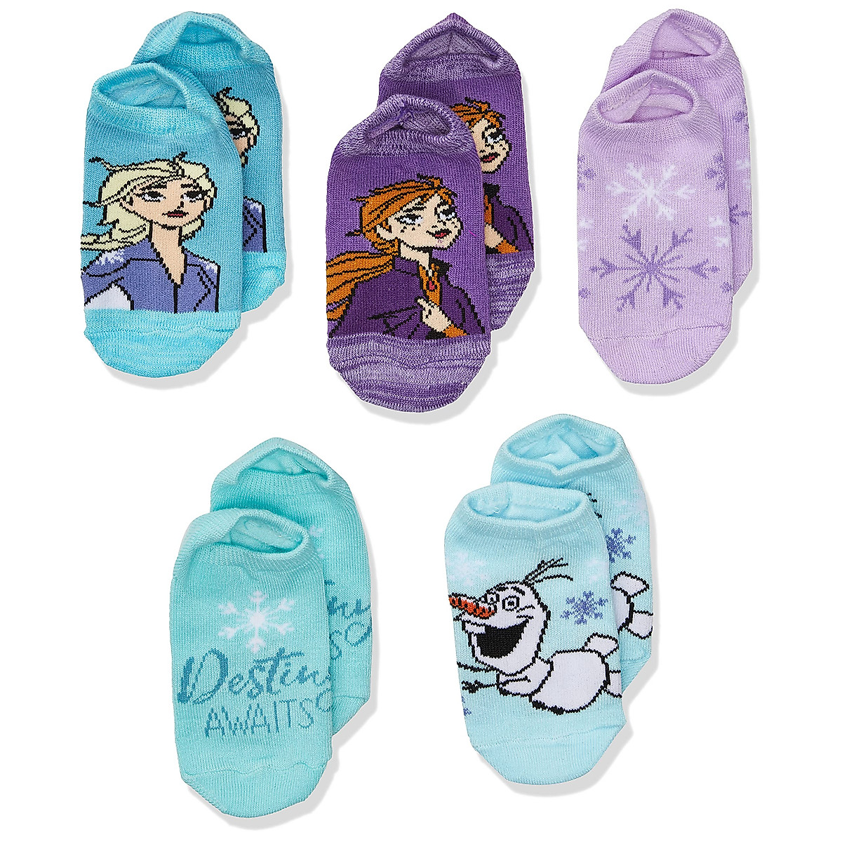 Disney Frozen Girls 5 Pack No Show Socks, Assorted Pastel - Frozen 2, Fits Sock Size 5-6.5 Fits Shoe Size 4-7.5