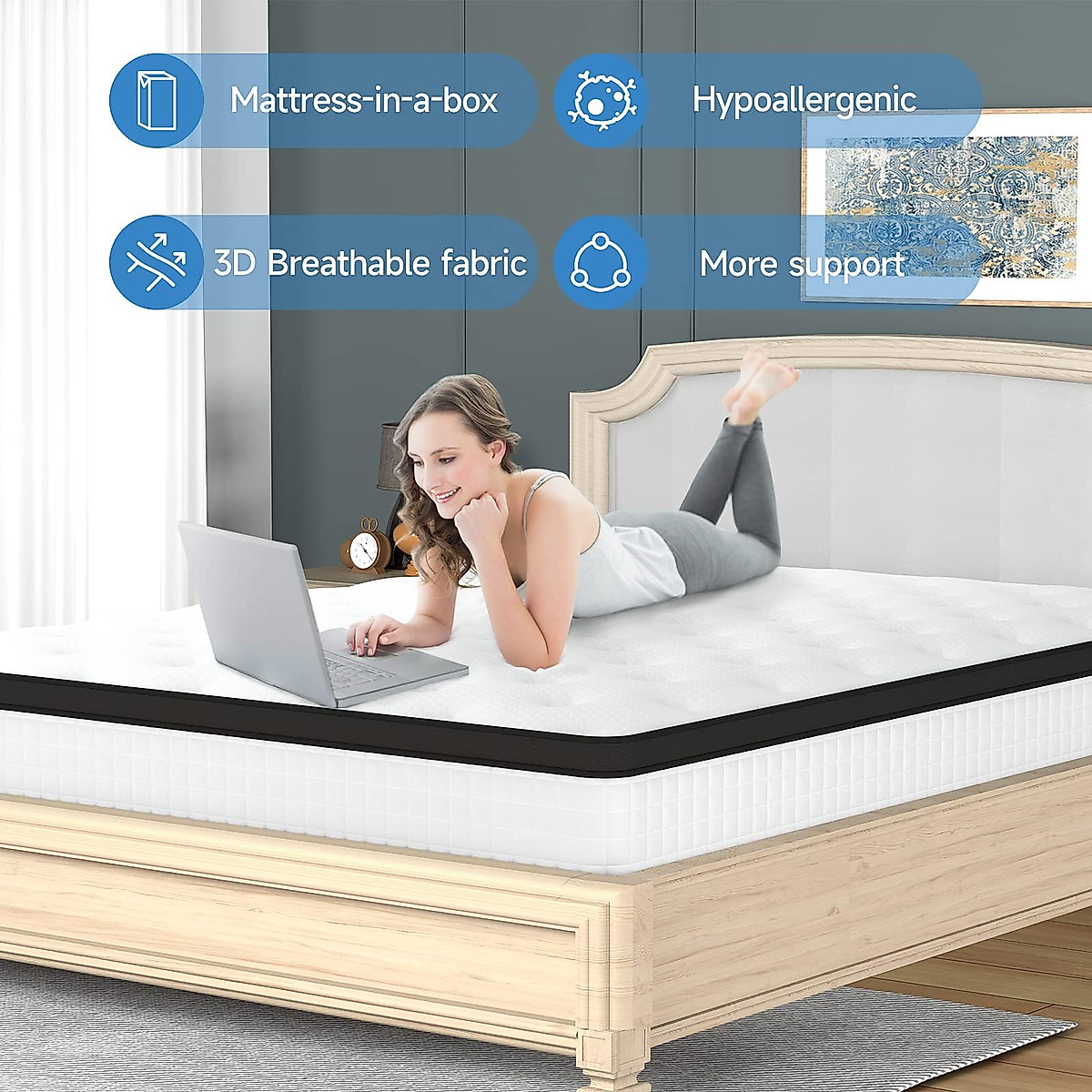 wowttrelax Queen Mattress 12 inch Hybrid Memory Foam Pocket Innerspring - 9 Zone Ergonomics, Comfortable Medium Firmness, Back Pain Relief, Pressure Relief Comfortable Medium Firm