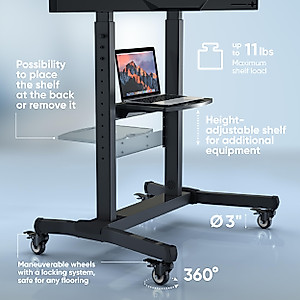 ONKRON Mobile TV Stand for 50-100 Inch TV up to 265 lbs, Heavy Duty TV Stand Adjustable Height with +5/-5° Tilt - max VESA 1000x600 Portable TV Stand on Wheels/TV Cart Rolling TV Stand Tall Black