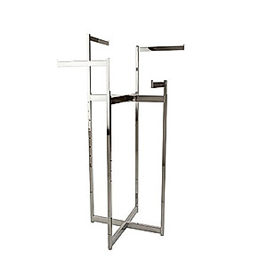 Econoco Clothing Rack – Chrome 4 Way Folding Space Saver Rack, Adjustable Height Arms, Square Tubing, Perfect for Clothing Store Display With 4 Straight Blade Arms