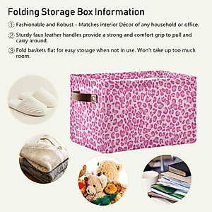 YETTASBIN Pink Leopard Storage Basket 1pc, Large Collapsible Toys Clothes Organizer, Durable Canvas Storage Bin with Handle for Shelves Closet Laundry Home Office Decor