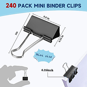 240 Pack Mini Binder Clips, Black Binder Clips, Small Paper Clips 15mm 5/8 Inch. Micro Size Office Clips for Home School Office and Business (15mm 5/8 Inch-240 PCS)