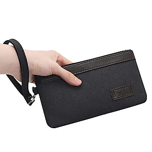 Lecxci Canvas Wristlets Bag Clutch Purses Wallet Slim Credit Card Holder Clutch with Removable Strap Cell Phone Wallet (Colorbloc-1)