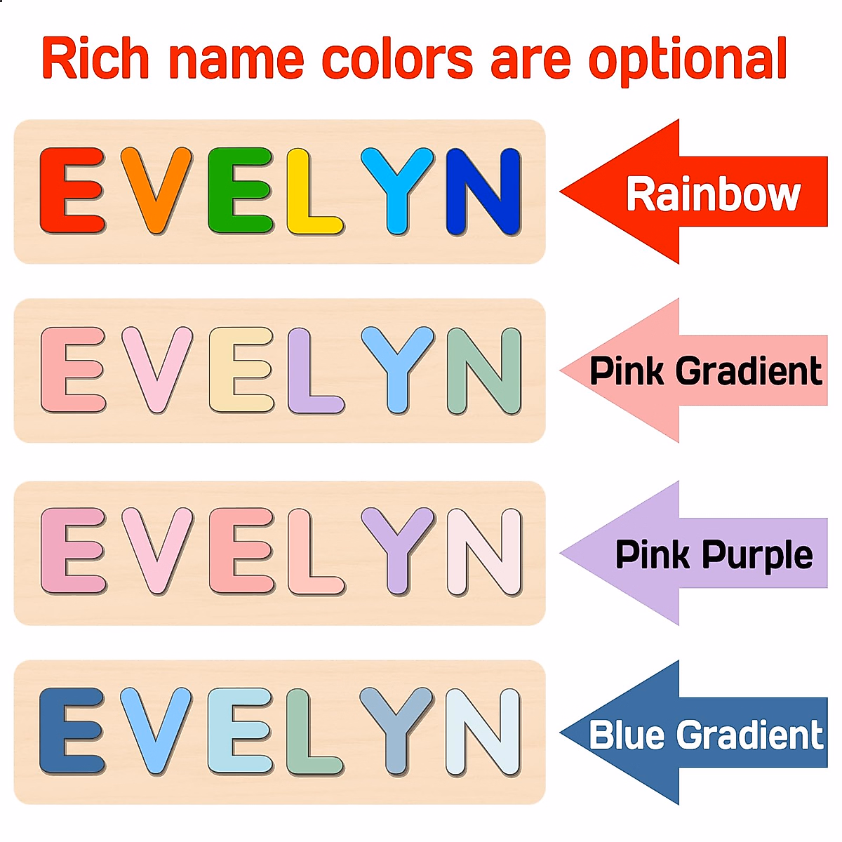 OELTTG Name Puzzle for Kids Personalized, Montessori Toys for Toddlers 1 Years, Personalized Baby Gifts, 1st Birthday Gifts Girl and Boy, Custom Wooden Puzzles with Engraved Text on Back