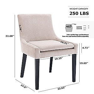 COLAMY Modern Dining Chairs Set of 4, Upholstered Corduroy Accent Side Leisure Chairs with Mid Back and Wood Legs for Living Room/Dining Room/Bedroom/Guest Room-Beige