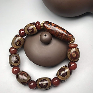 Tibetan Old Agate Three Eyes Nine Eyes Dzi Bead Bangle