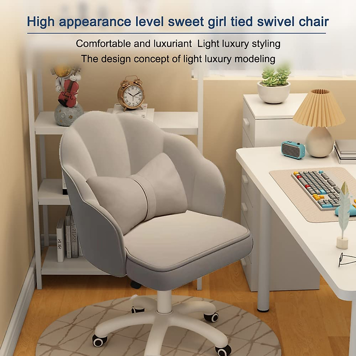 HDHNBA Home Office Desk Butterfly Chair with Mid-Back Upholstered Modern Tufted Computer Task Chair Swivel Height Adjustable Velvet Vanity Makeup Chair