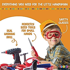 Play22 Kids Tool Set Bench 76 Pc - Toddler Tool Bench Set with Electronic Play Drill - STAM Educational Toy Pretend Play Construction Work Shop - Preschool Toy Gift for Kids Children Boys and Girls
