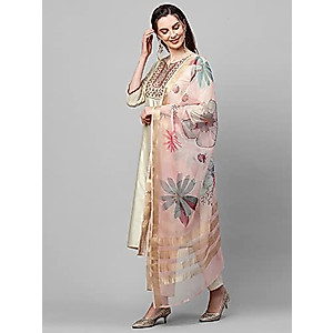 INDO ERA Indian Women's Off White Viscose Embroidered Calf Length Straight Kurta Pant With Dupatta Set