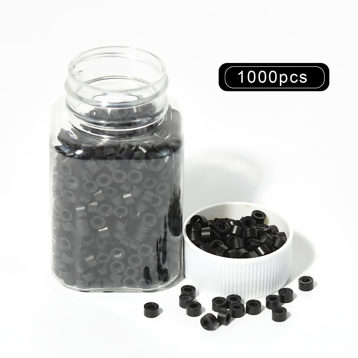 1000 Pcs 5.0 mm Silicone Lined Micro Links Rings Hair Extensions Beads Silicone Lined Beads for Human Hair Extensions and Feather Extensions (Black)
