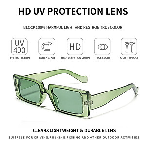 Dollger Retro Rectangle Sunglasses Women Men Sunglasses Trendy 90’s Vintage Shades Unisex Square Thick Frame Glasses UV Protection Green