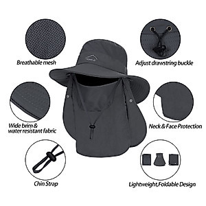 Sun Hat for Men Women, Summer UV Sun Protection Wide Brim Fishing Hat for Men with Face Cover & Neck for Hiking