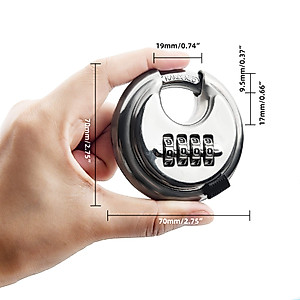 Stainless Steel Discus Padlock 4 Digit (3inch) Combination Lock Outdoor for Warehouse, Sheds, Storage Locker, Units (Silver,1)
