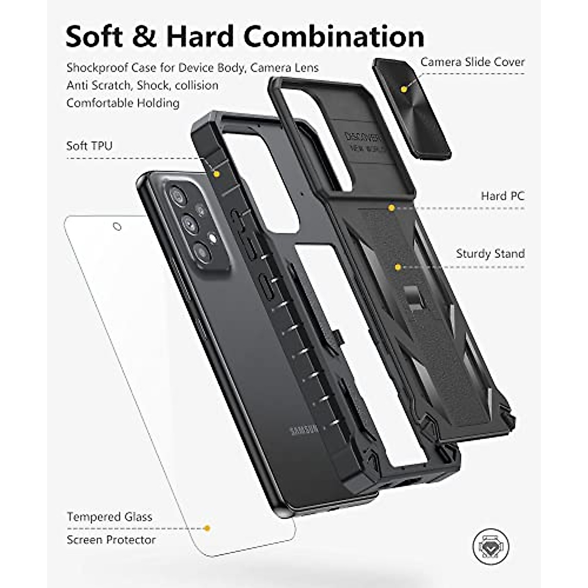 SOiOS for Samsung Galaxy A53 5G Case: Military Grade Drop Proof Protection Cover with Kickstand | Matte Textured Rugged Shockproof TPU | Protective Cell Phone Case for Galaxy A53 5G Phone