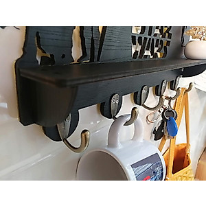 Dinosaur Theme Park World ，Hat Rack Key Hook Coat Hook Towel Holder, with 5 Metal Hooks, Clothes Hook, Kitchen Shelf, Wooden Storage Shelf,Black,16 Inch, 11 Lbs