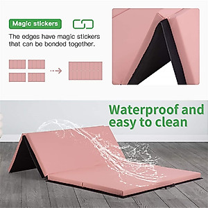 CL.HPAHKL 4-Fold Gymnastics Mats 6'x4'x2" Thick Tumbling Mats Exercise Mat with Carrying Handles Lightweight Pu Leather Gymnastics Panel Mat for Stretching Yoga Aerobics Home Exercise(Pink)