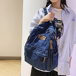 Panymmy Denim Backpack for Girls,Jean Backpack for Women Daypack Jeans Rucksack Travel School Bookbag Shoulder Bag (Navy Blue)