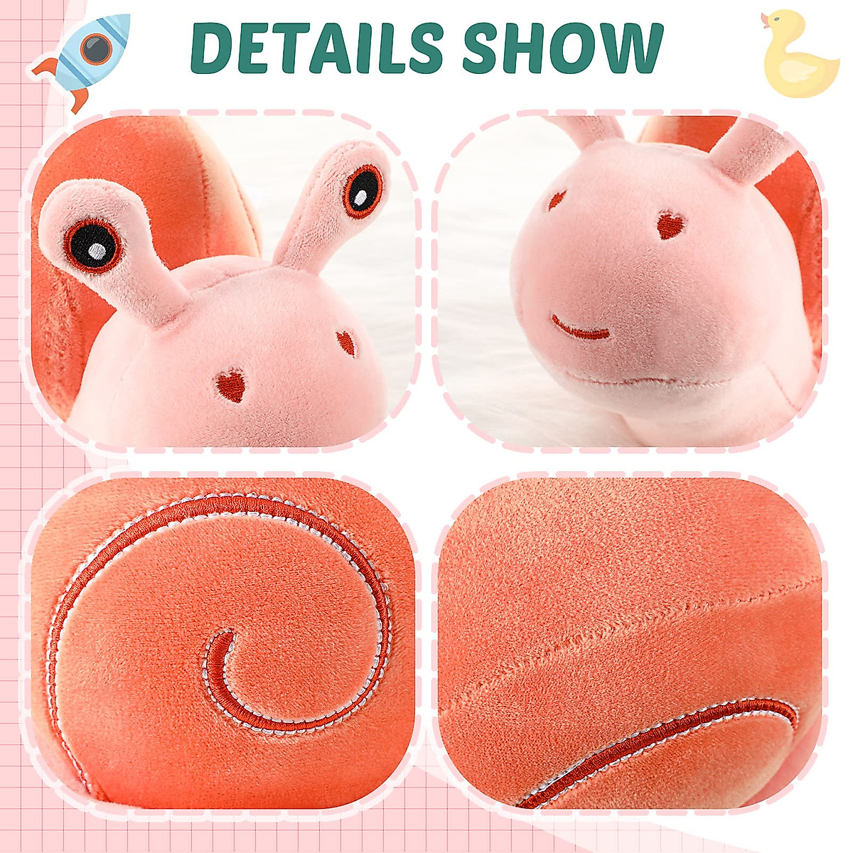 Civaner 2 Pcs Snail Stuffed Animal 7.87 Inch Snail Plush Toy Cartoon Snail Doll Plush Cute Soft Snail Pillow Doll for Valentine's Day Birthday Party Gift Kawaii Home Decor(Pink, Yellow)