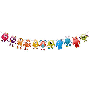 Little Monster Banner for Monster Theme Birthday Party Decorations, Baby Shower Party Supplies, Cartoon Monster Garland